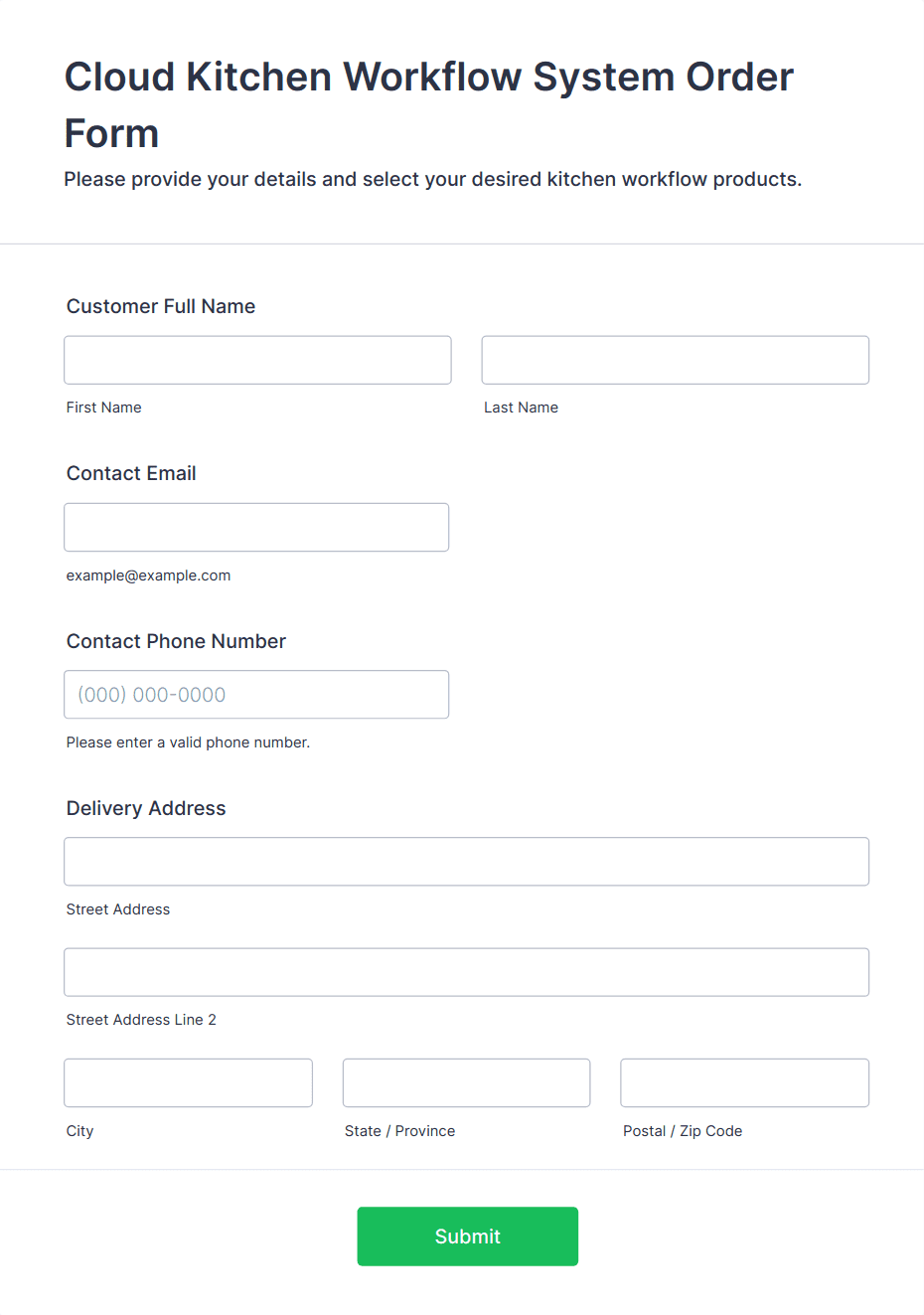 Cloud Kitchen Workflow System Order Form Template | Jotform