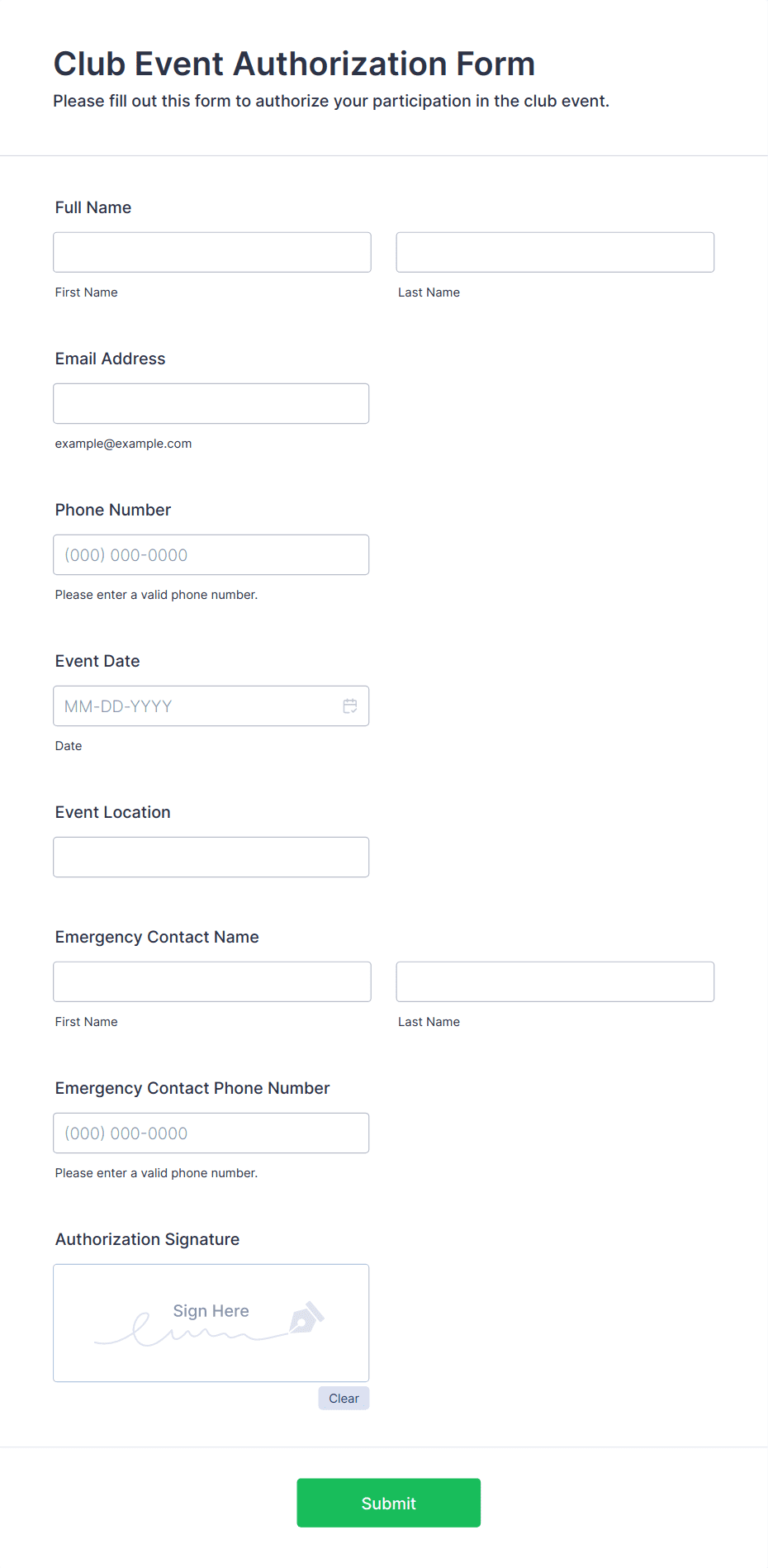Club Event Authorization Form Template | Jotform