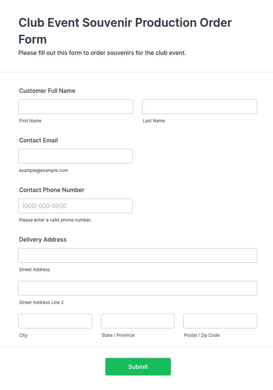 Club Event Souvenir Production Order Form Template | Jotform