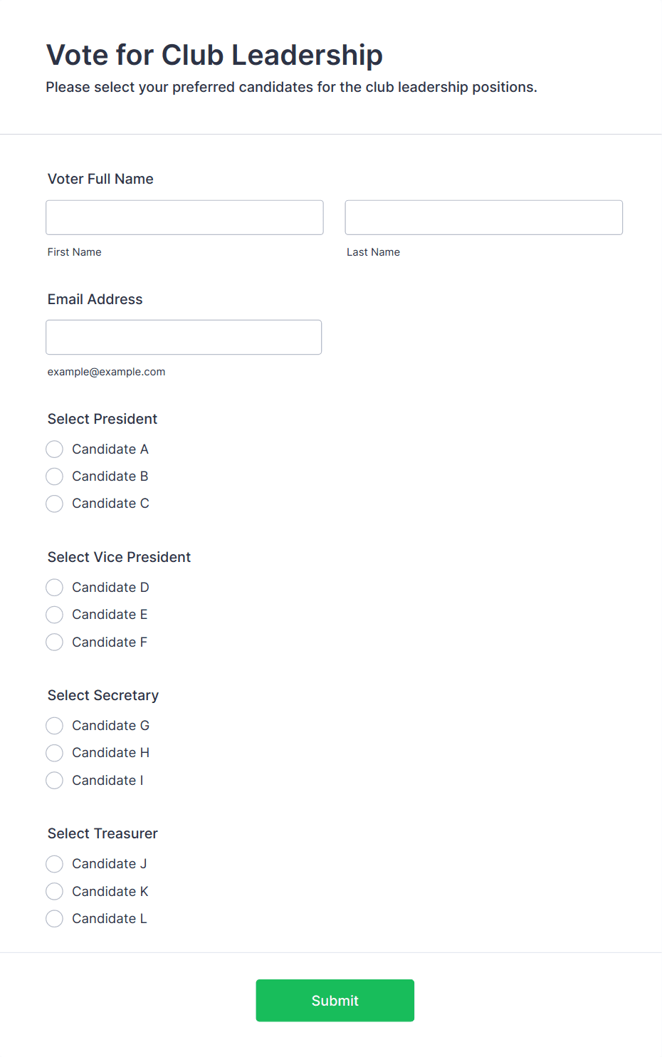Club Leadership Voting Form Template | Jotform