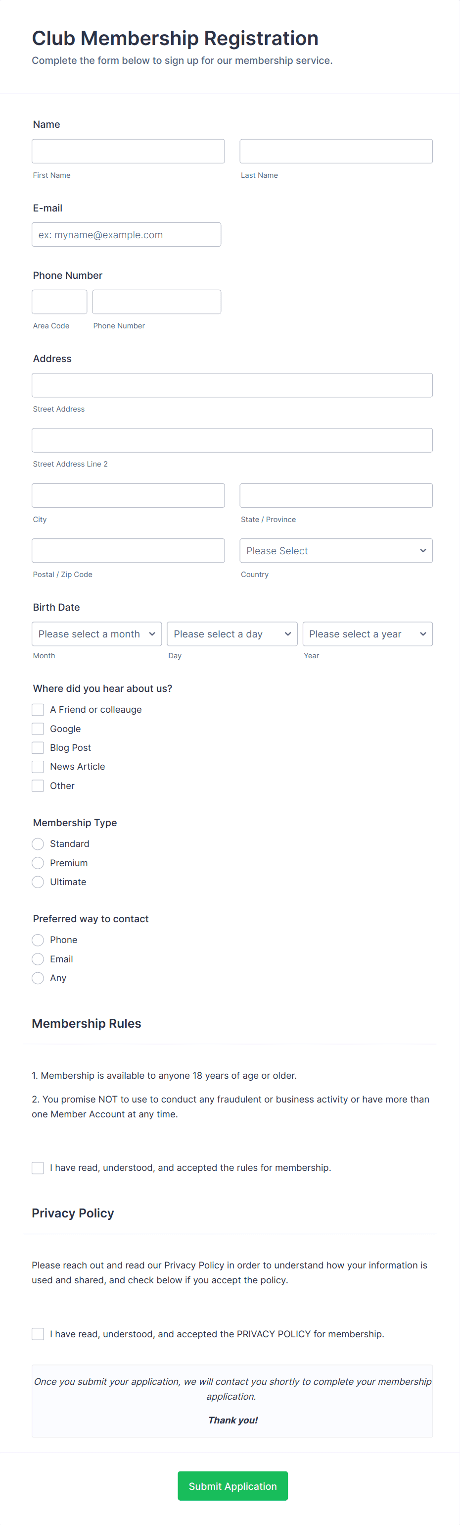 Club Membership Registration Form Template | Jotform