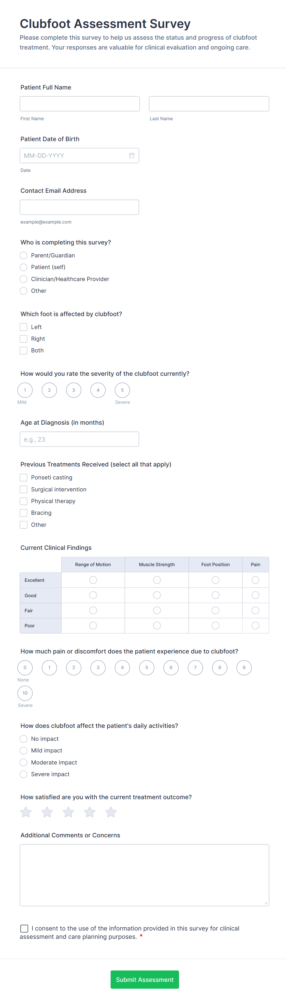 Clubfoot Assessment Survey Form Template | Jotform