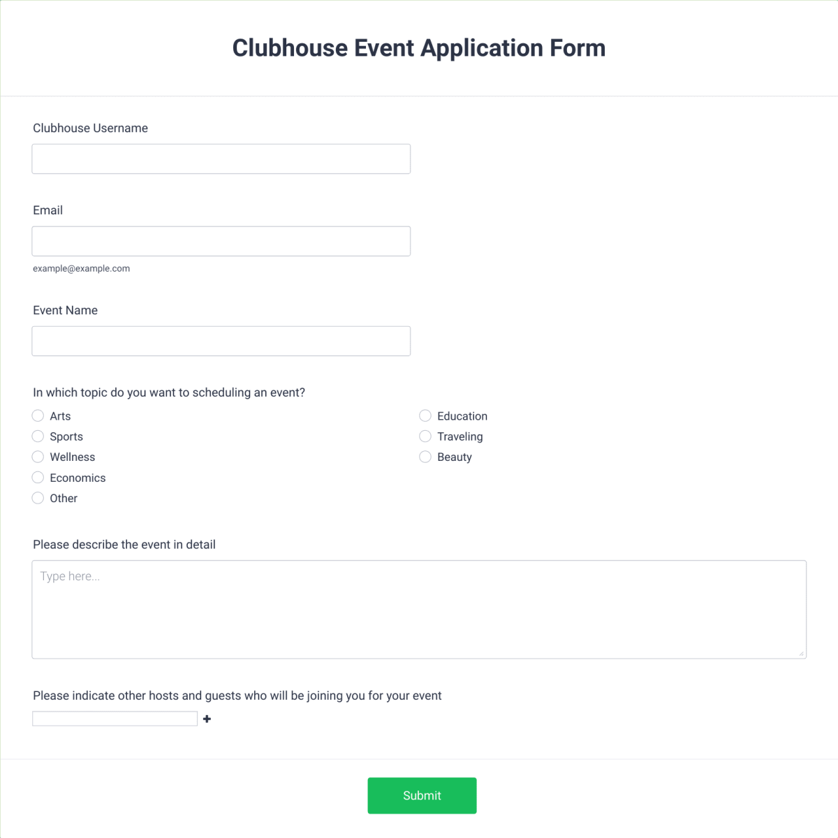Clubhouse Event Application Form Template | Jotform