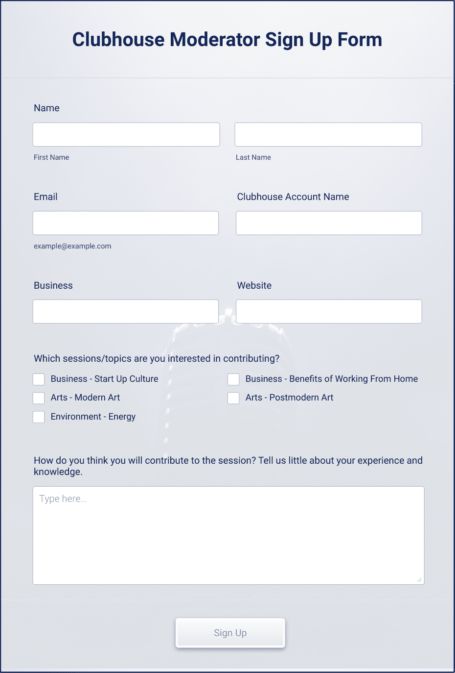 Clubhouse Moderator Sign Up Form Template | Jotform