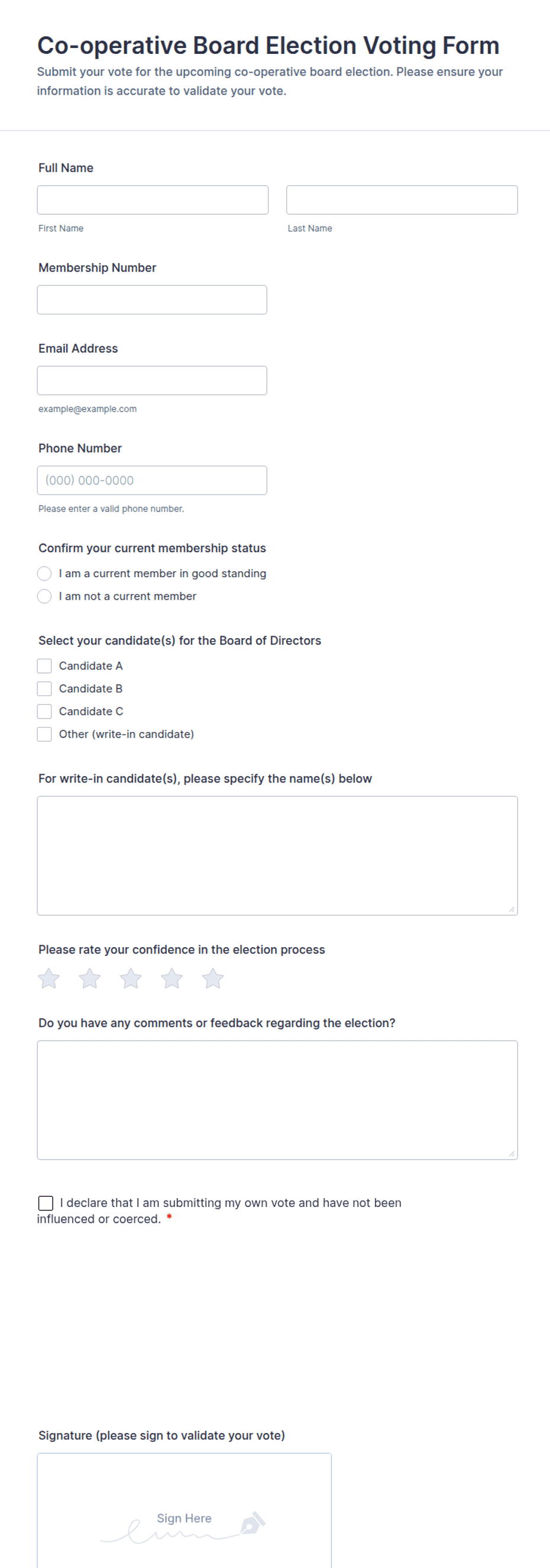 Co-operative Board Election Voting Form Template | Jotform