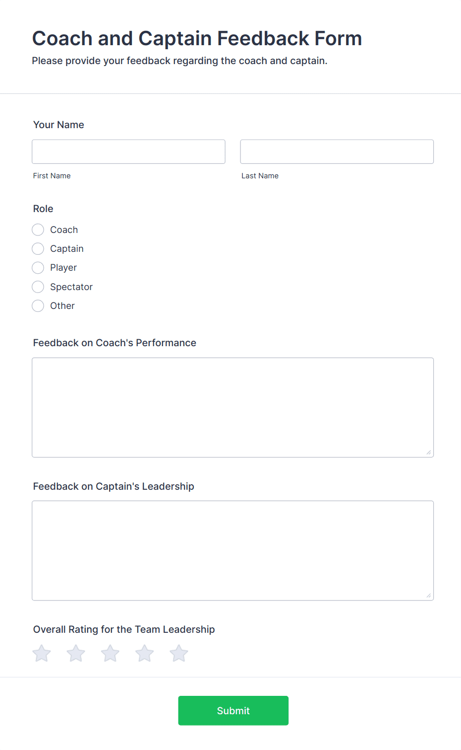 Coach and Captain Feedback Form Template | Jotform