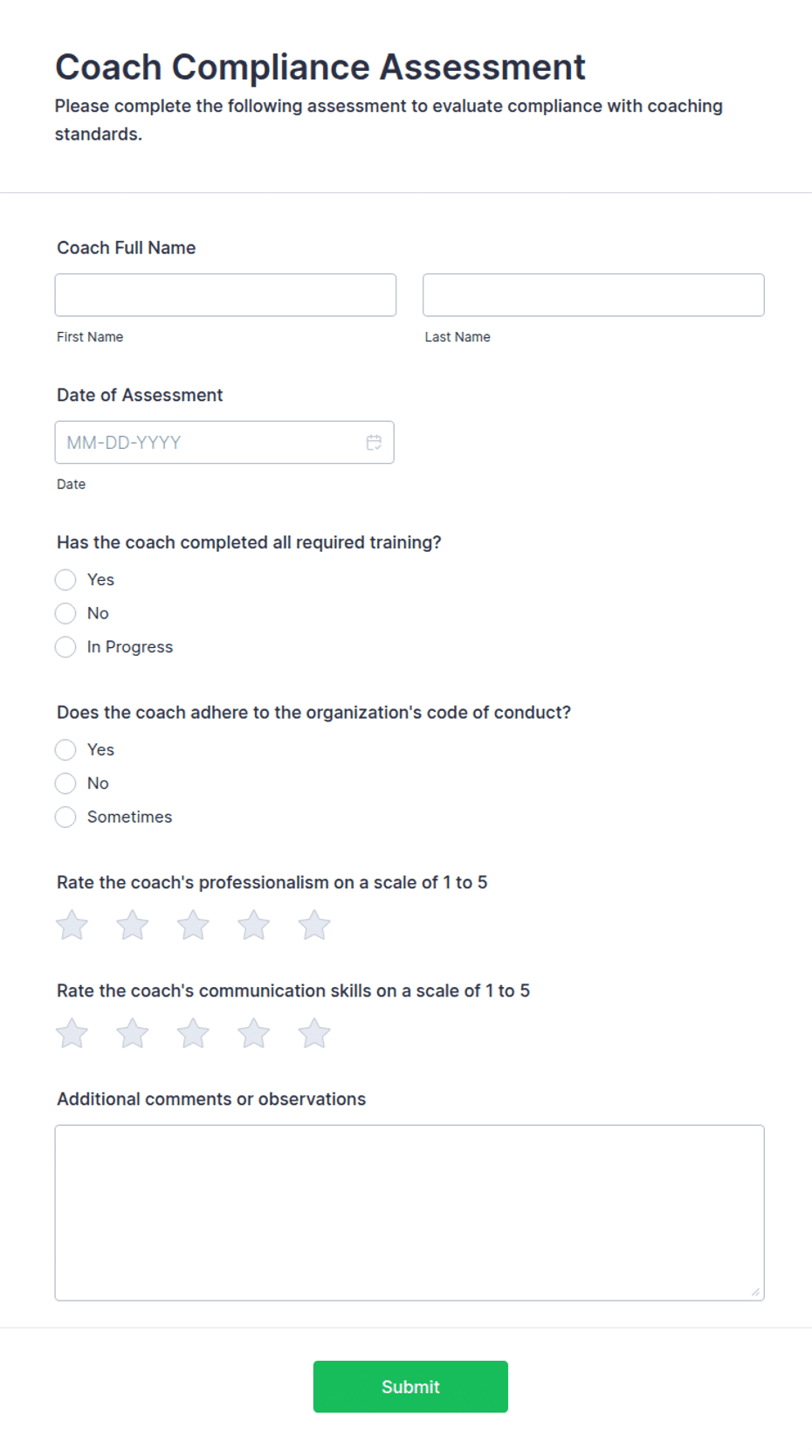 Coach Compliance Assessment Form Template | Jotform