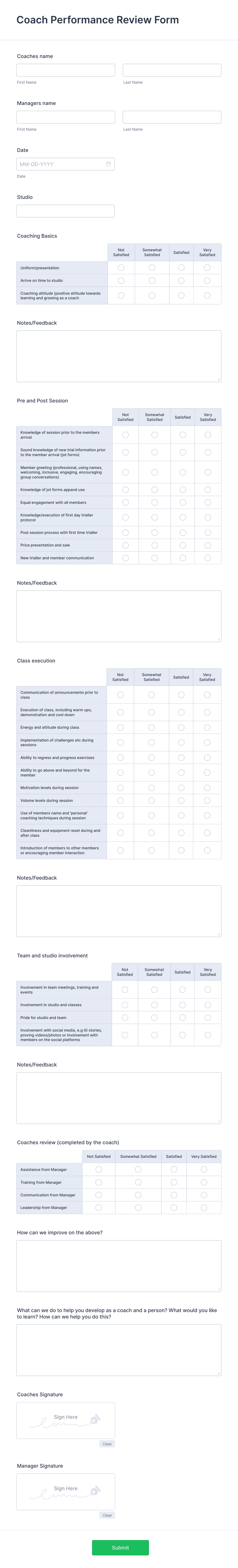 Coach Performance Review Form Template | Jotform