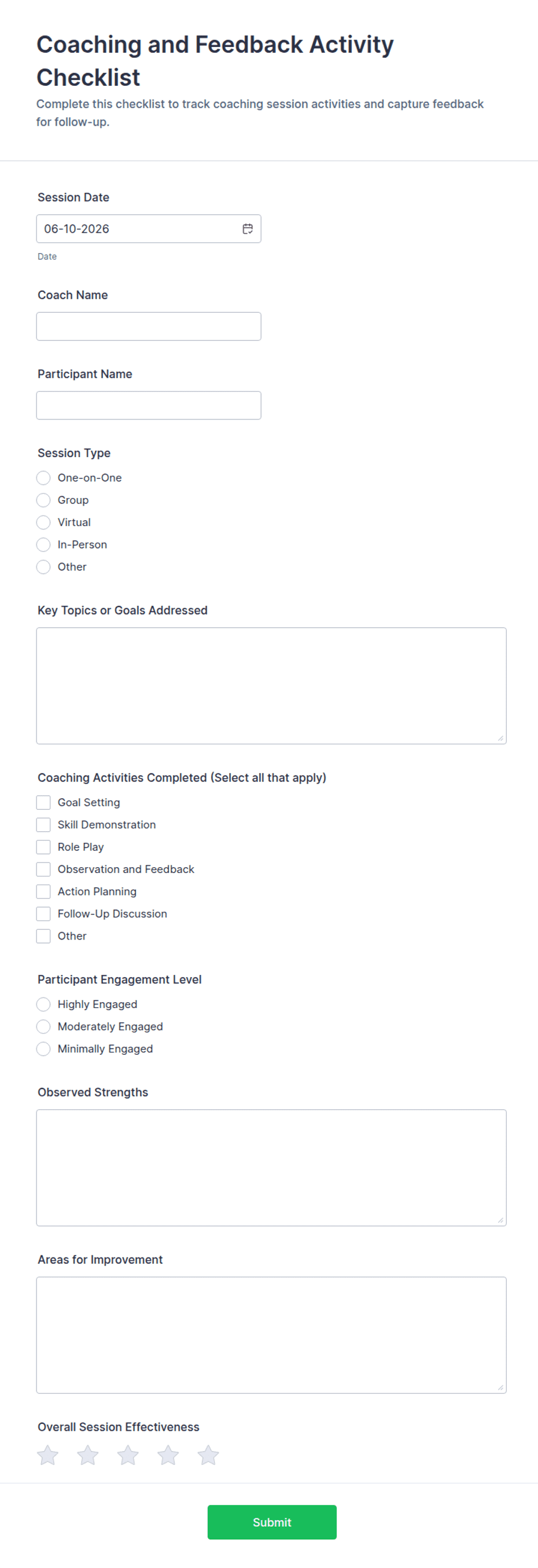 Coaching and Feedback Activity Checklist Form Template | Jotform