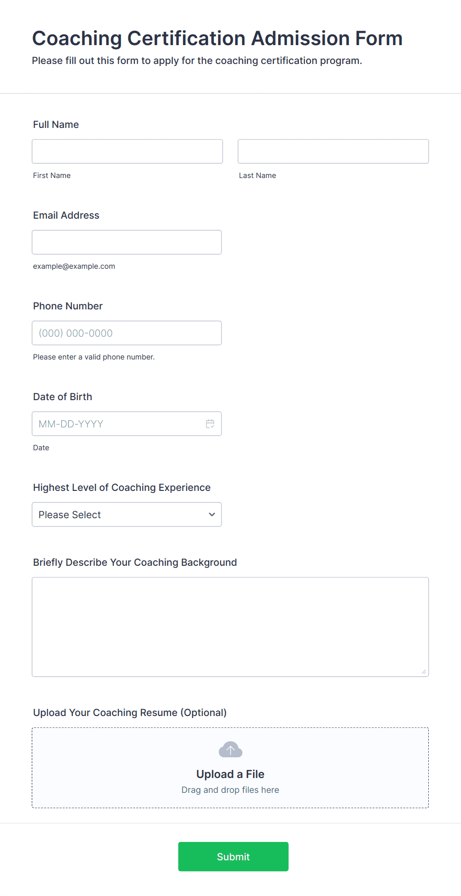 Coaching Certification Admission Form Template | Jotform