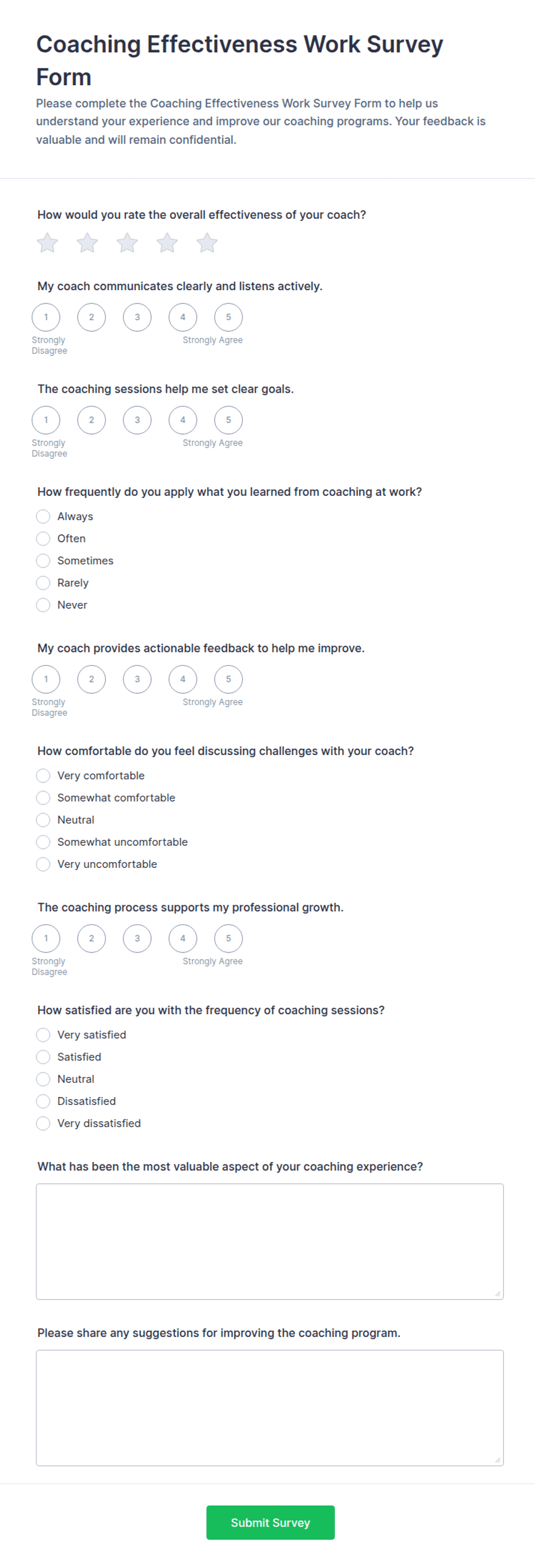 Coaching Effectiveness Work Survey Form Template | Jotform