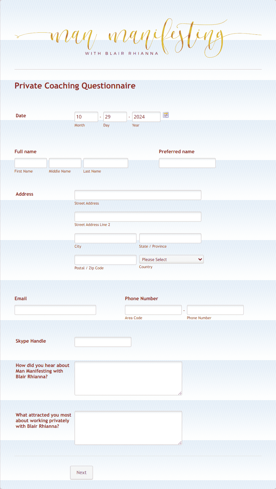 Body Coaching Questionnaire Form Template | Jotform
