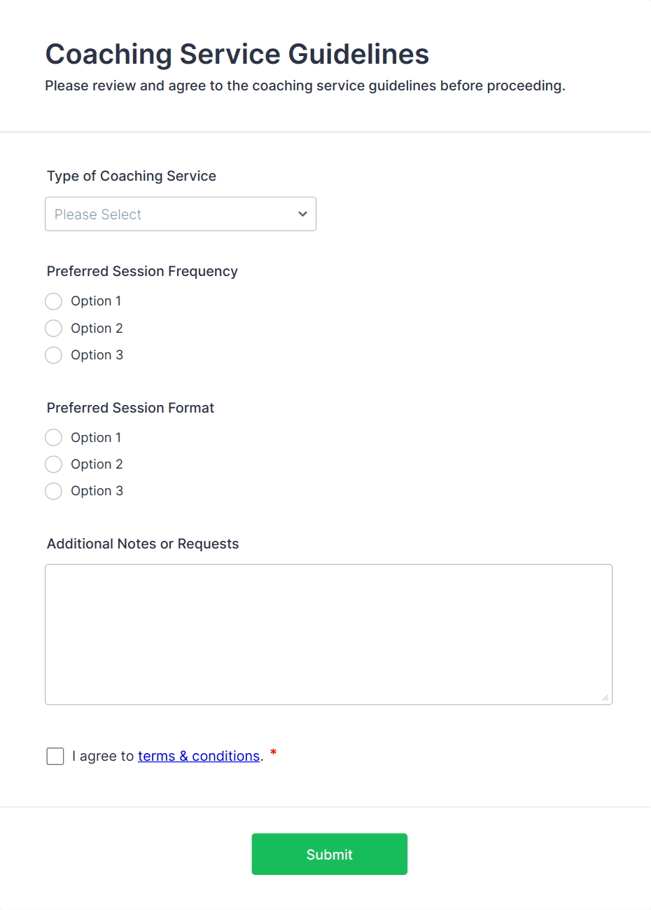 Coaching Service Guidelines Form Template | Jotform