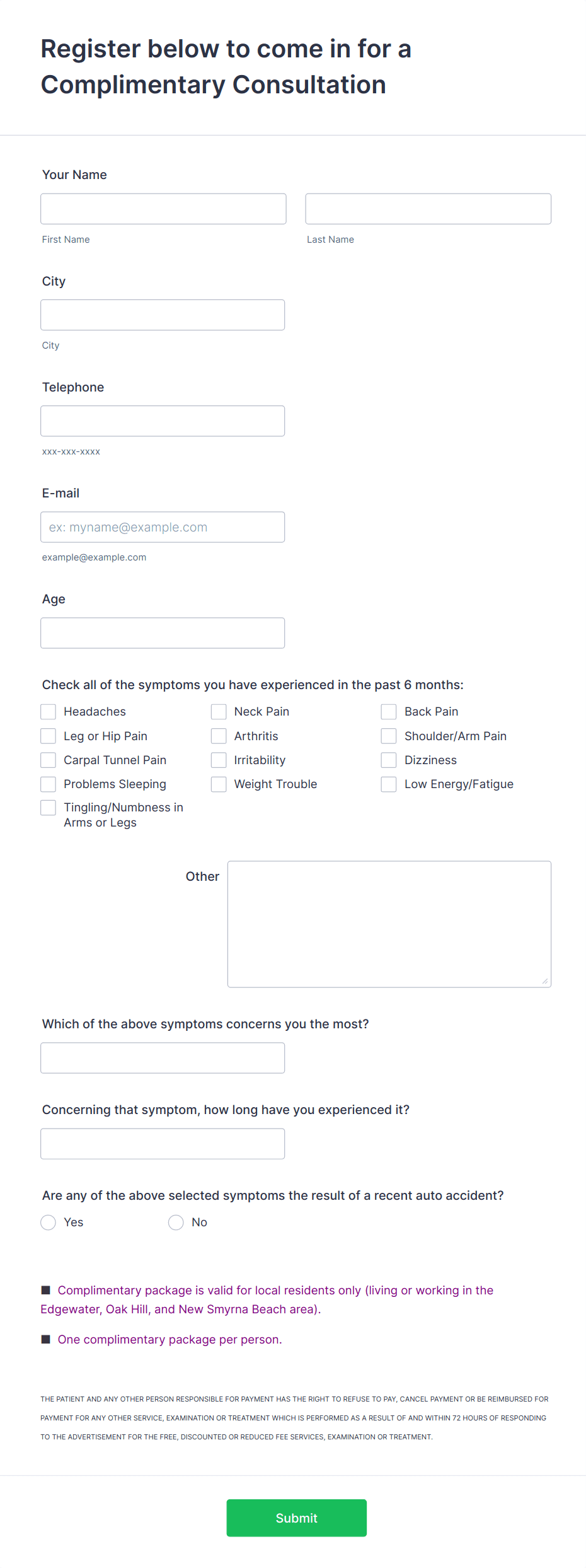 Coastal Integrative Healthcare Complimentary Consultation Form Template | Jotform