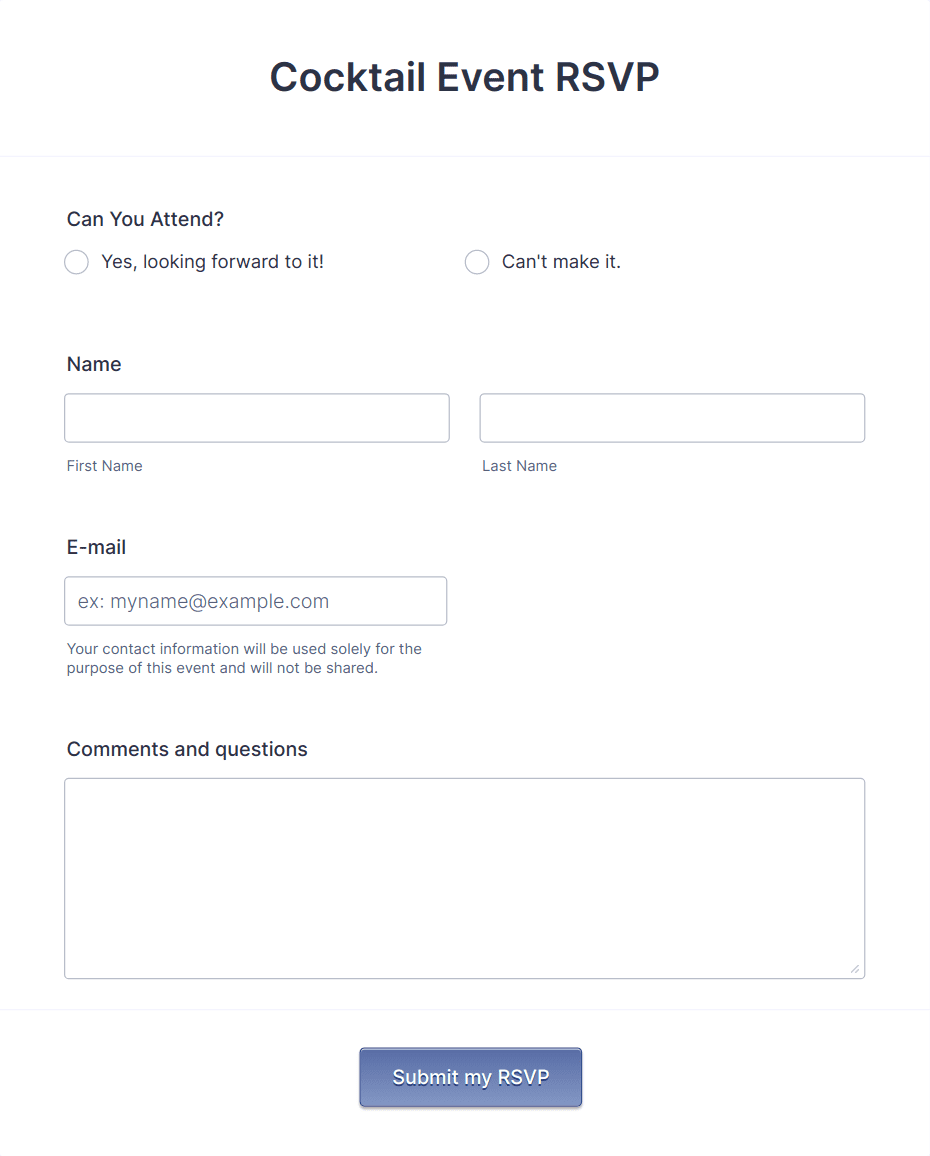 Cocktail Event RSVP Form Template | Jotform