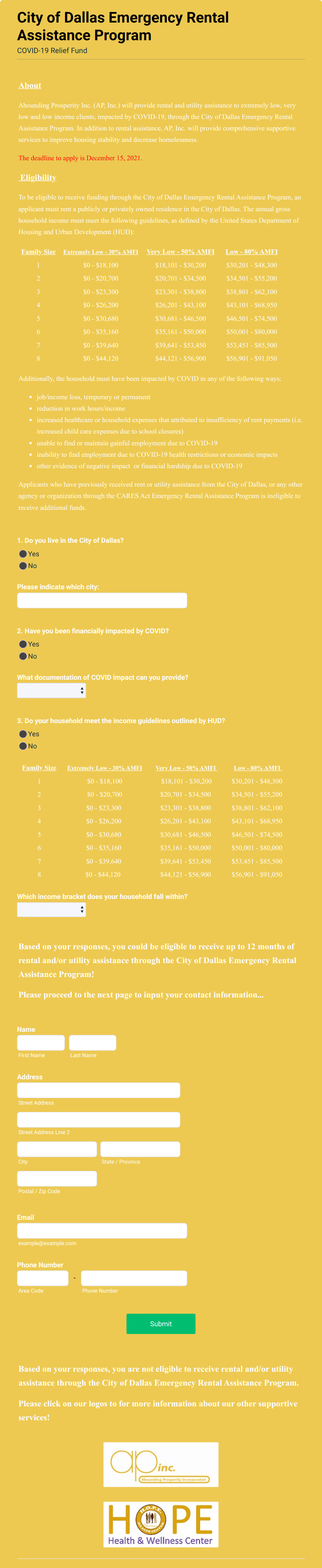 CoD ERAP Pre-Screener Form Template | Jotform