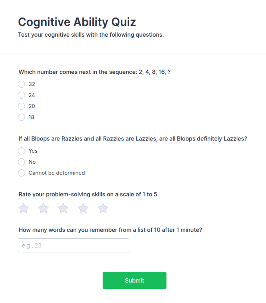 Cognitive Ability Quiz Form Template | Jotform