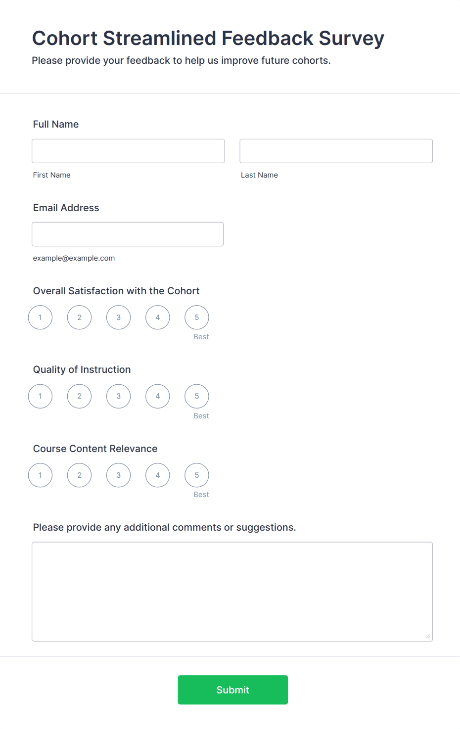 Cohort Streamlined Feedback Survey Form Template | Jotform