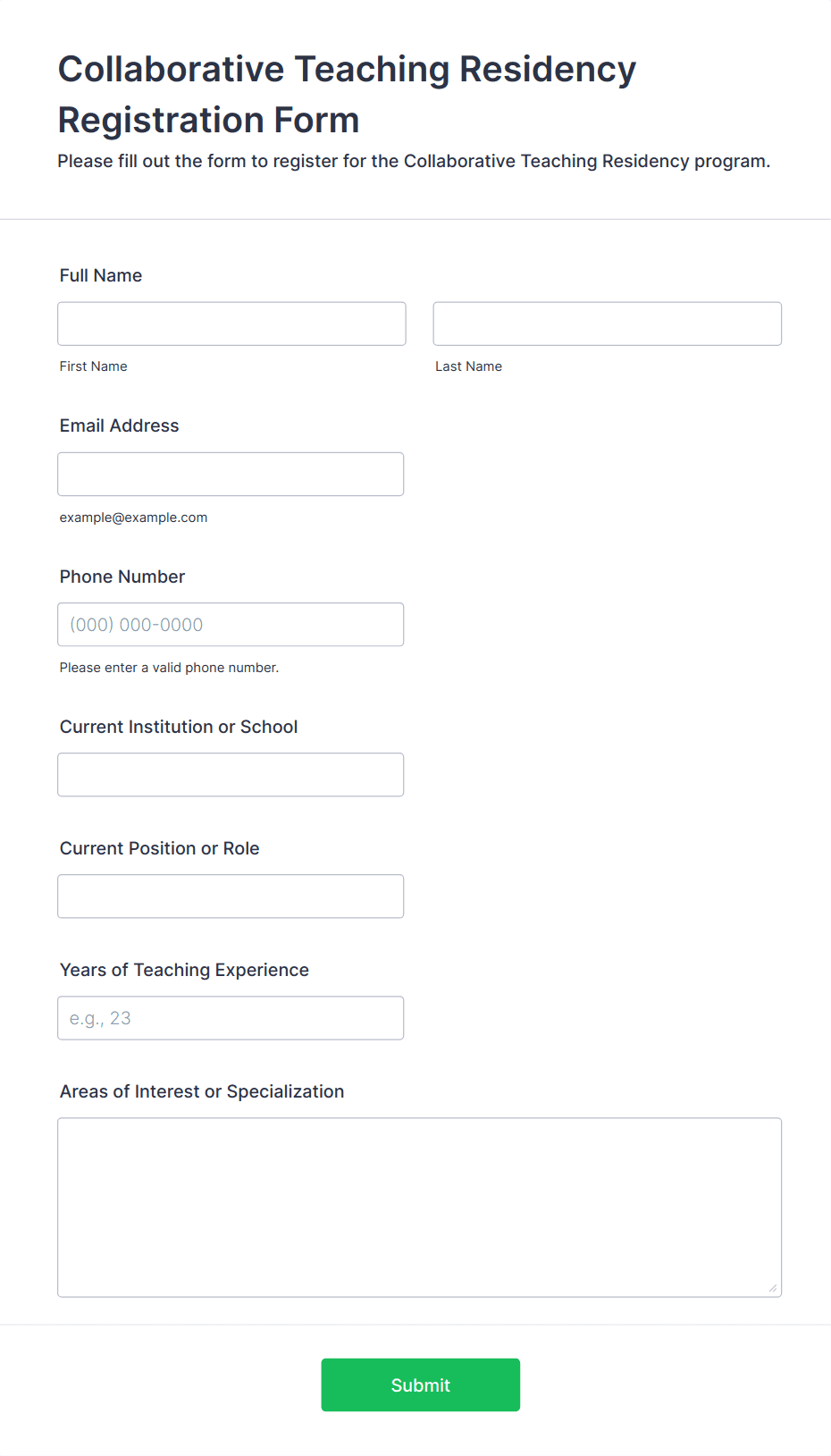 Collaborative Teaching Residency Registration Form Template | Jotform