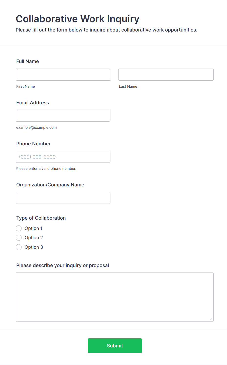 Collaborative Work Inquiry Form Template | Jotform
