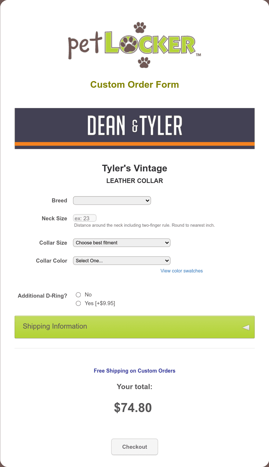 Collar Order Form Template | Jotform