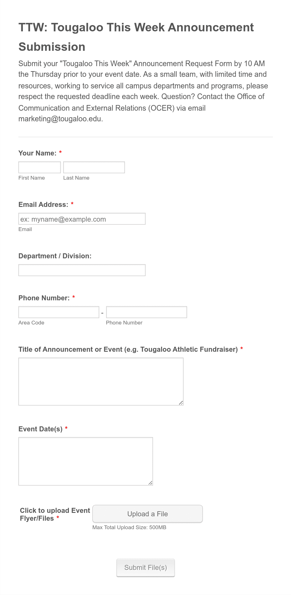 College Announcement Request Form Template | Jotform