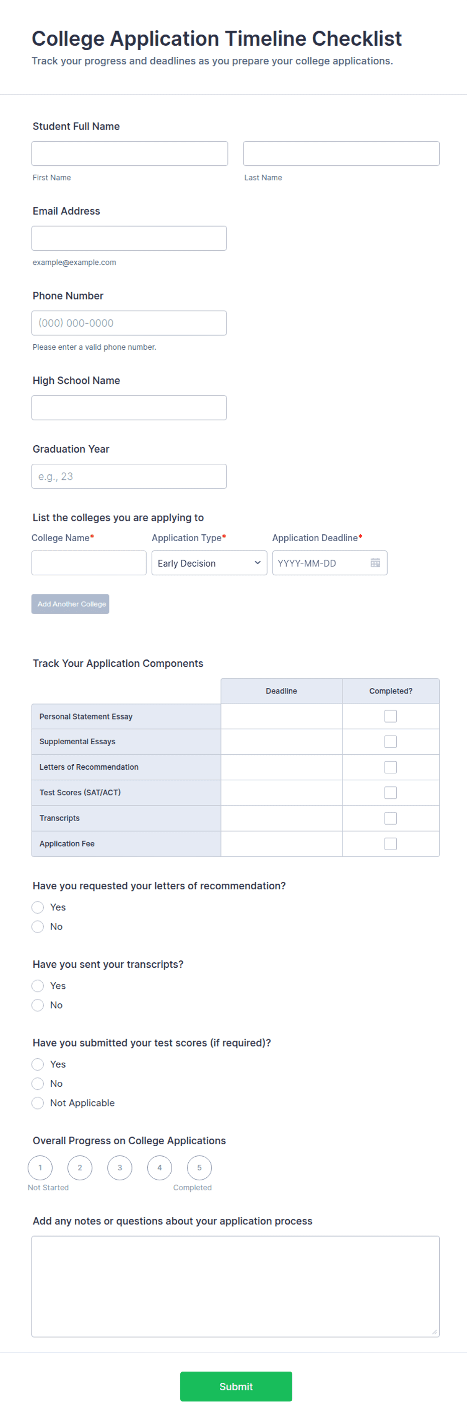 College Application Timeline Checklist Form Template | Jotform