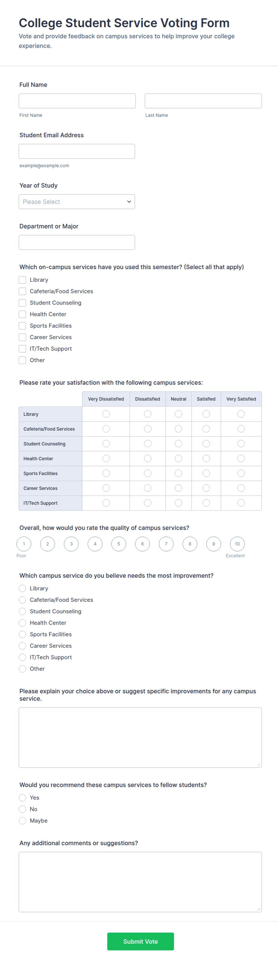 College Student Service Voting Form Template | Jotform