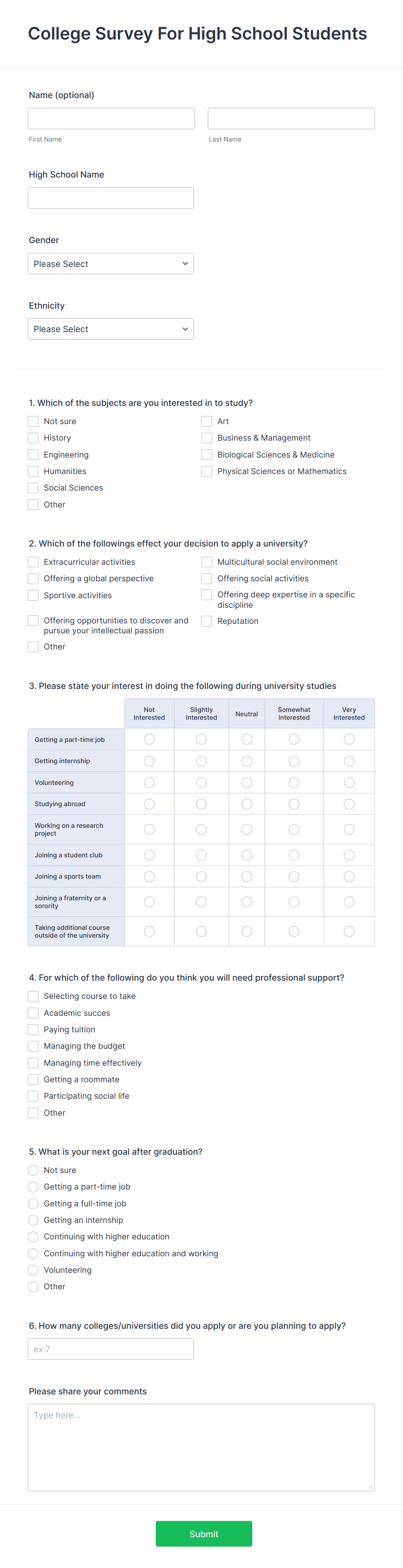 College Survey For High School Students Form Template | Jotform