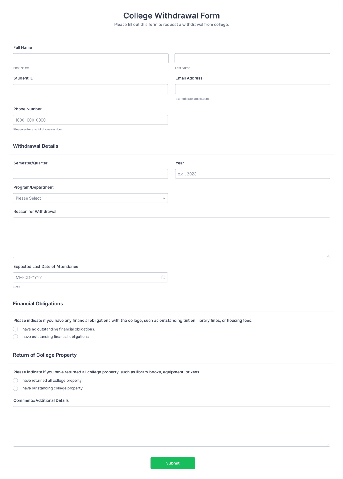 College Withdrawal Form Template | Jotform