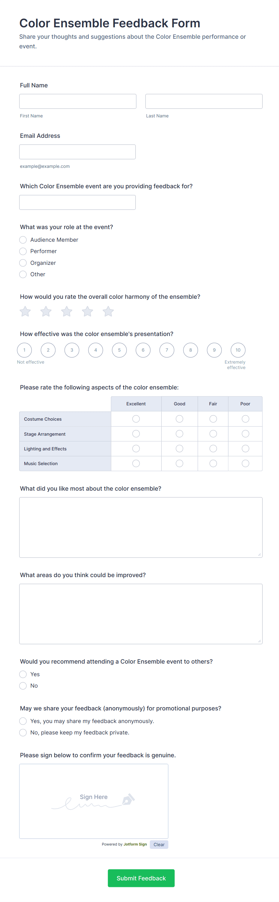Color Ensemble Feedback Form Template | Jotform