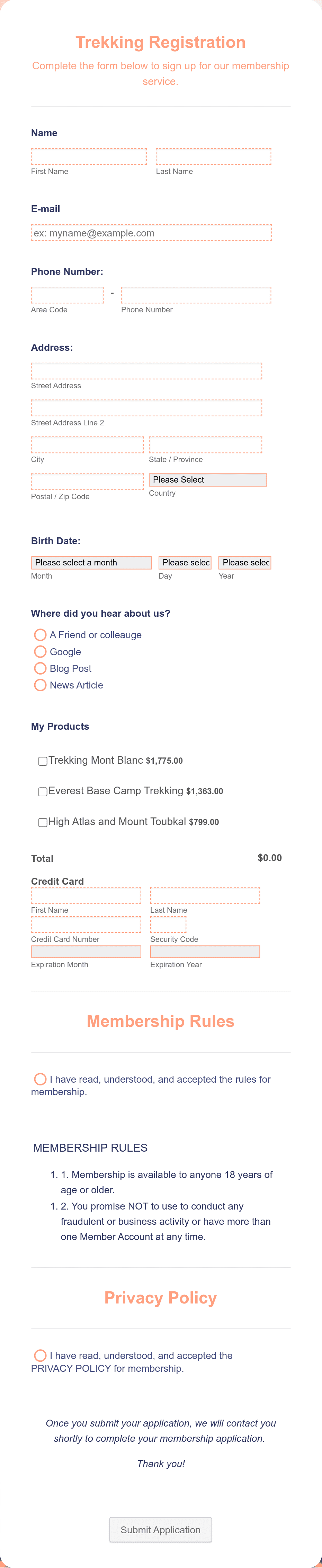 Colorado Mountain Club Trekking Registration Form- WorldPayUS Payment ...