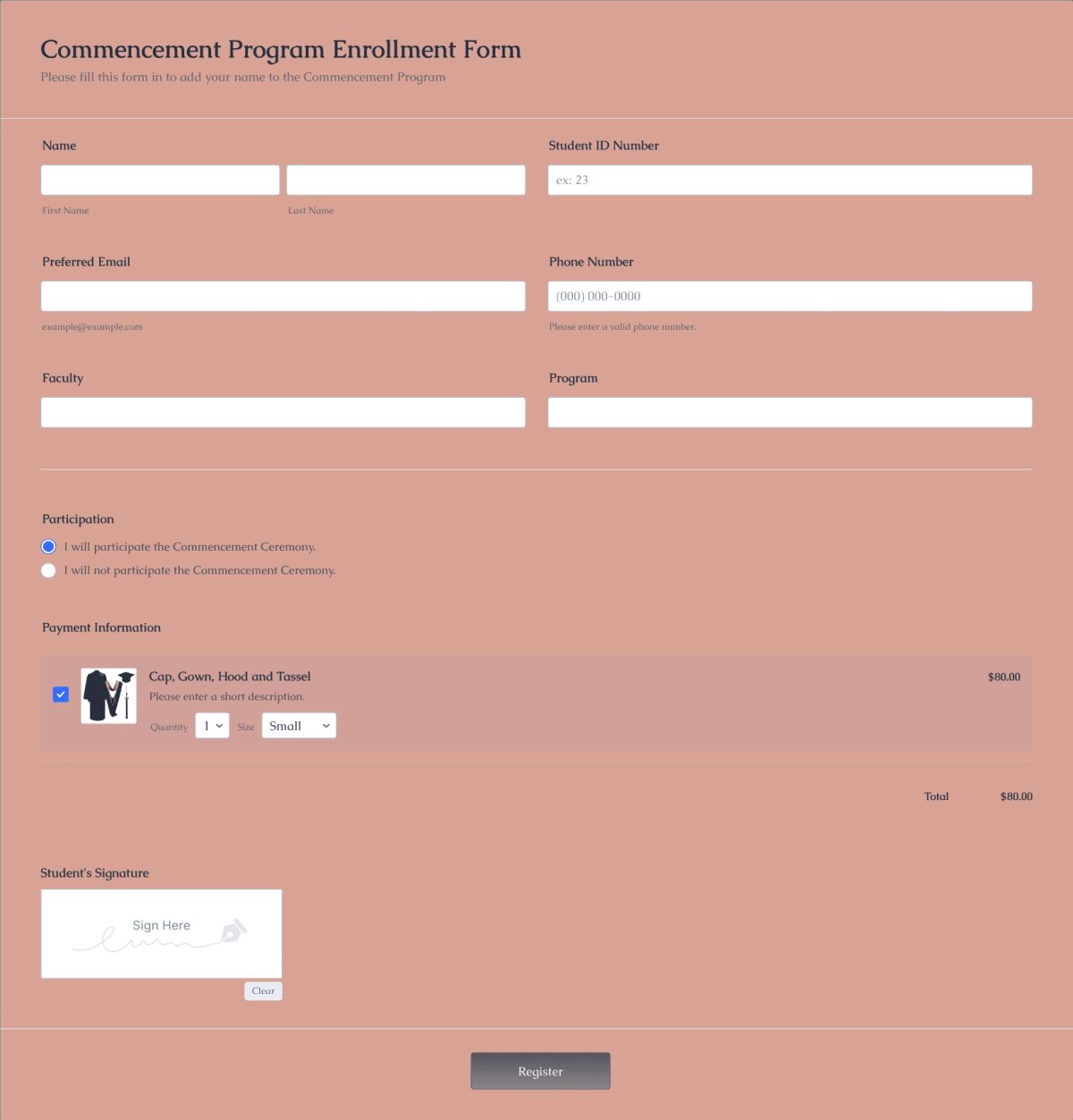 Commencement Program Enrollment Form Template | Jotform