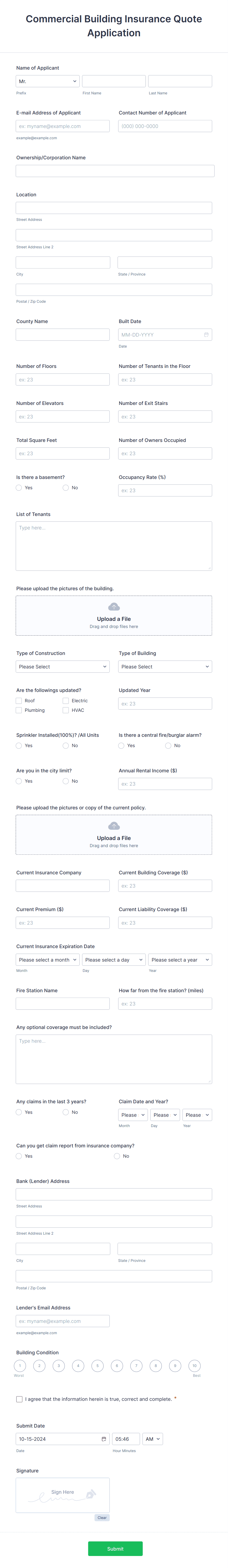 Commercial Building Insurance Application Form Template | Jotform
