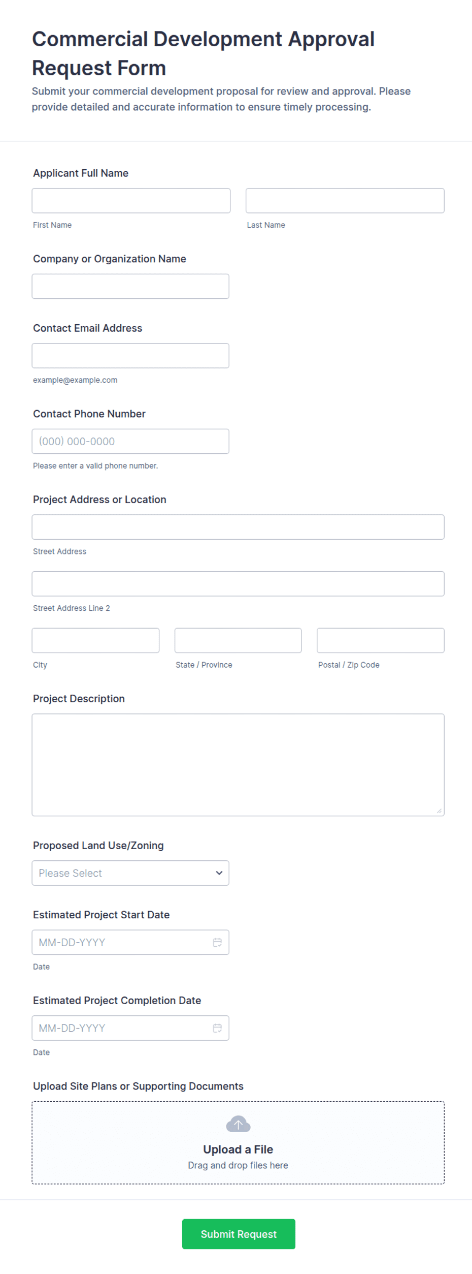 Commercial Development Approval Request Form Template | Jotform