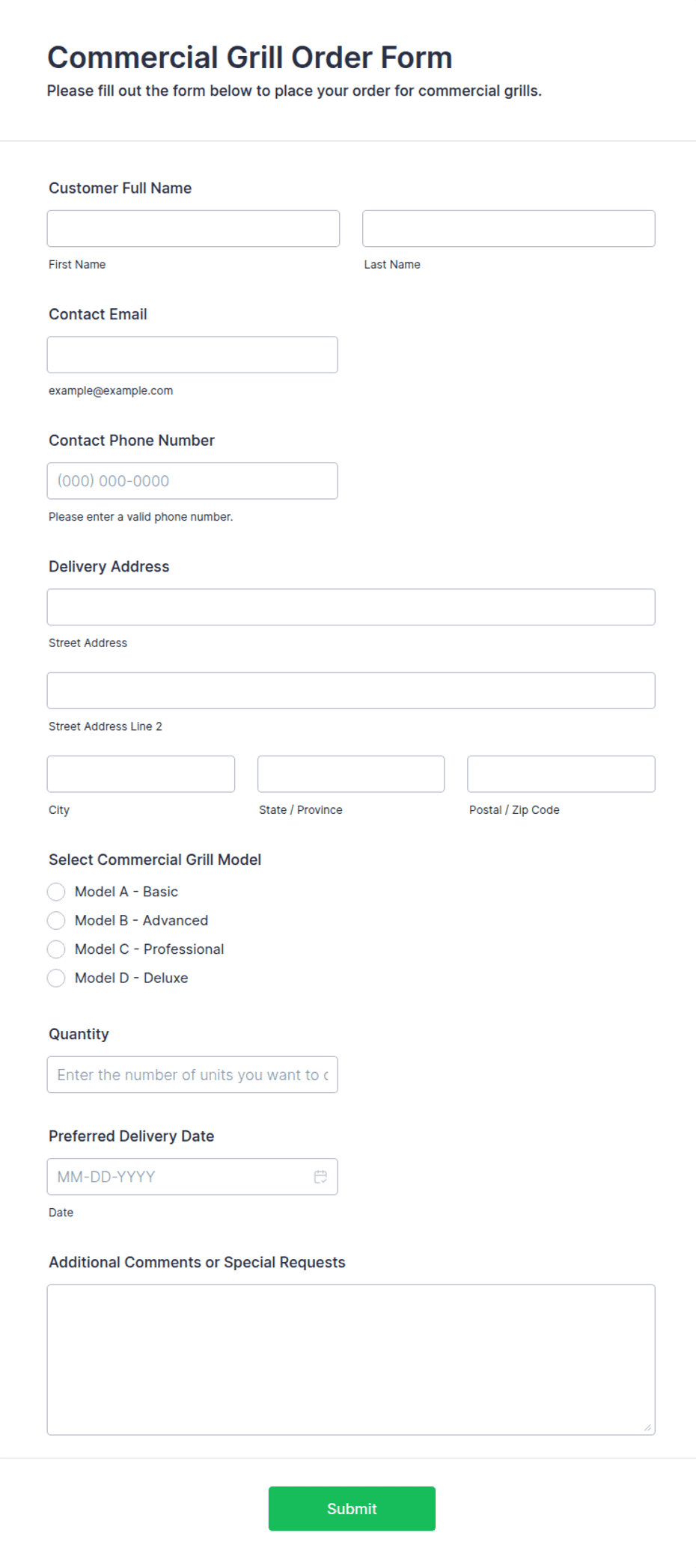Commercial Grill Order Form Template | Jotform