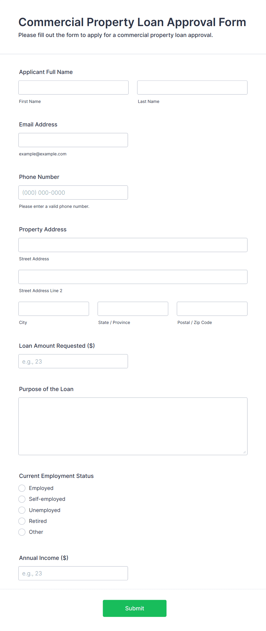 Commercial Property Loan Approval Form Template | Jotform