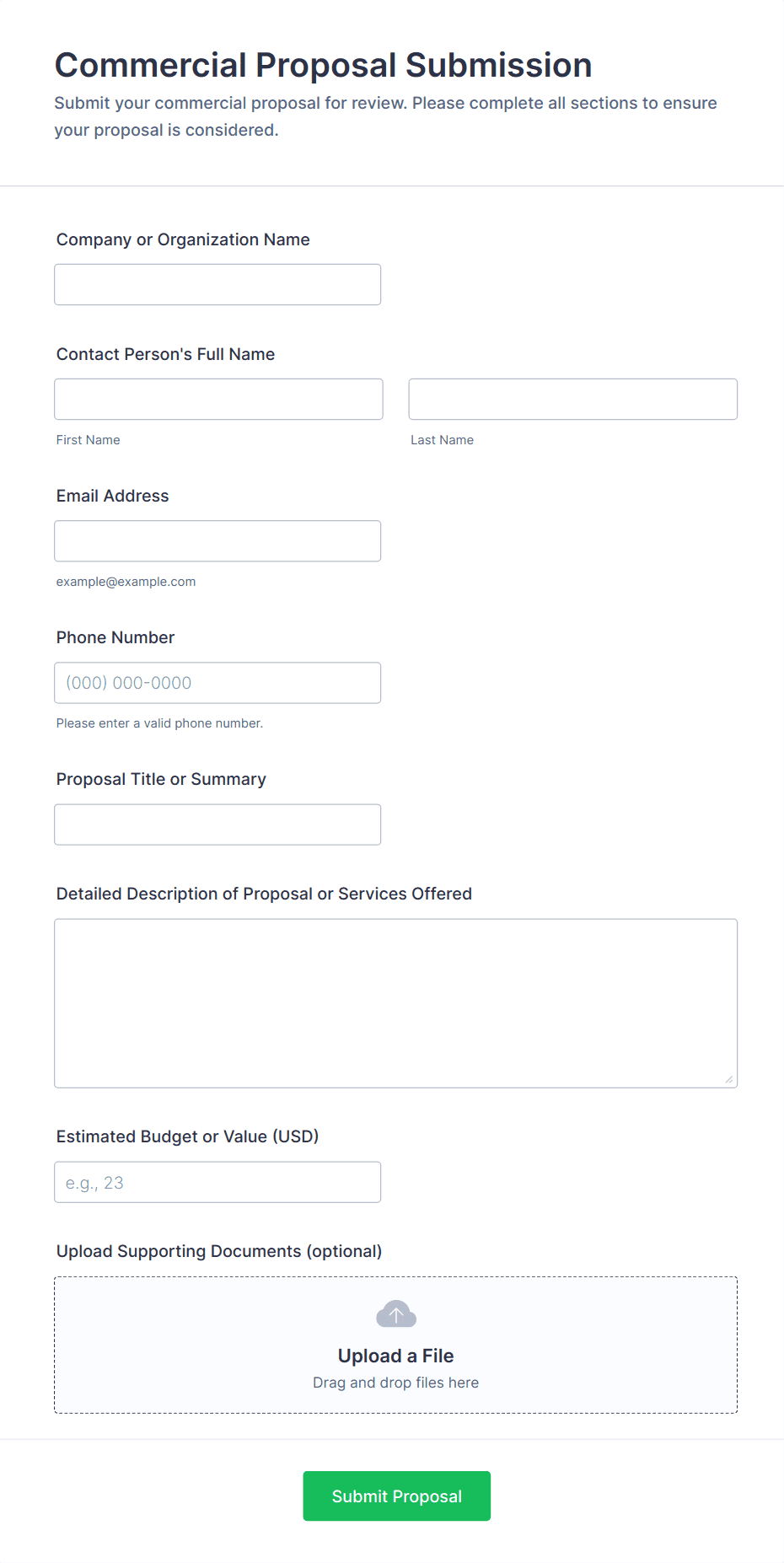 Commercial Proposal Submission Form Template | Jotform