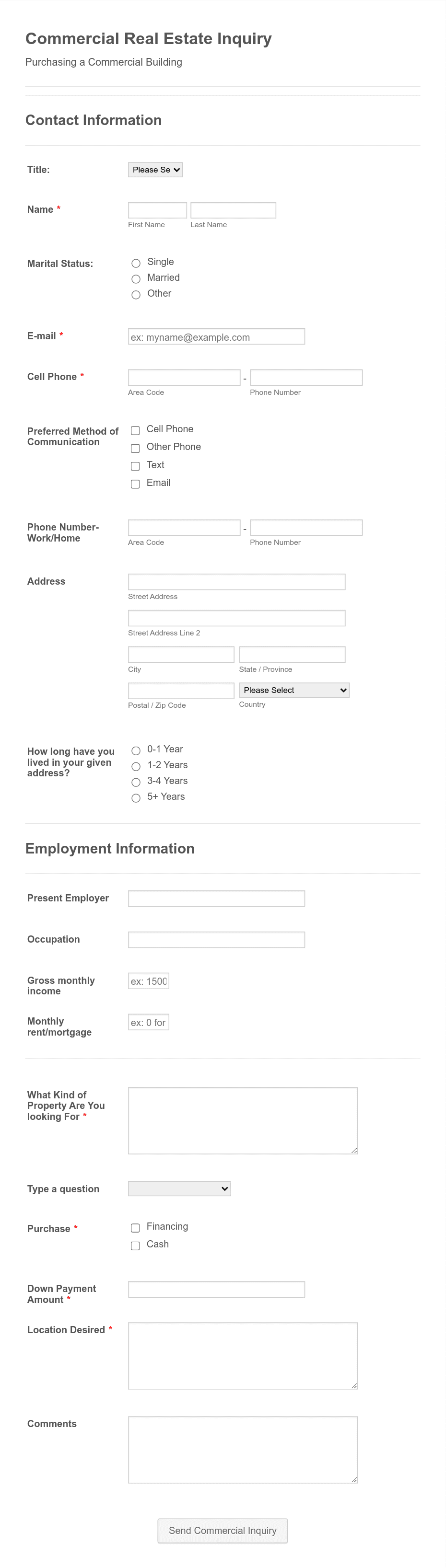 CaraM - Commercial Real Estate Inquiry Form Template | Jotform