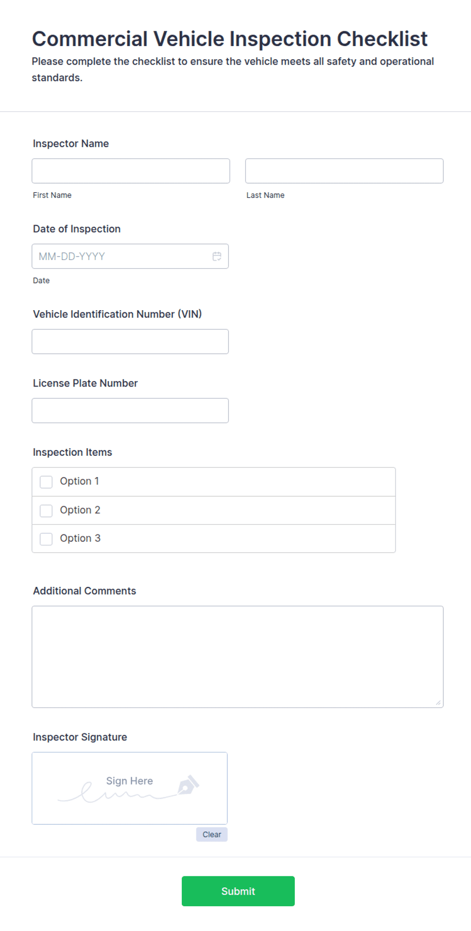 Commercial Vehicle Inspection Checklist Form Template | Jotform