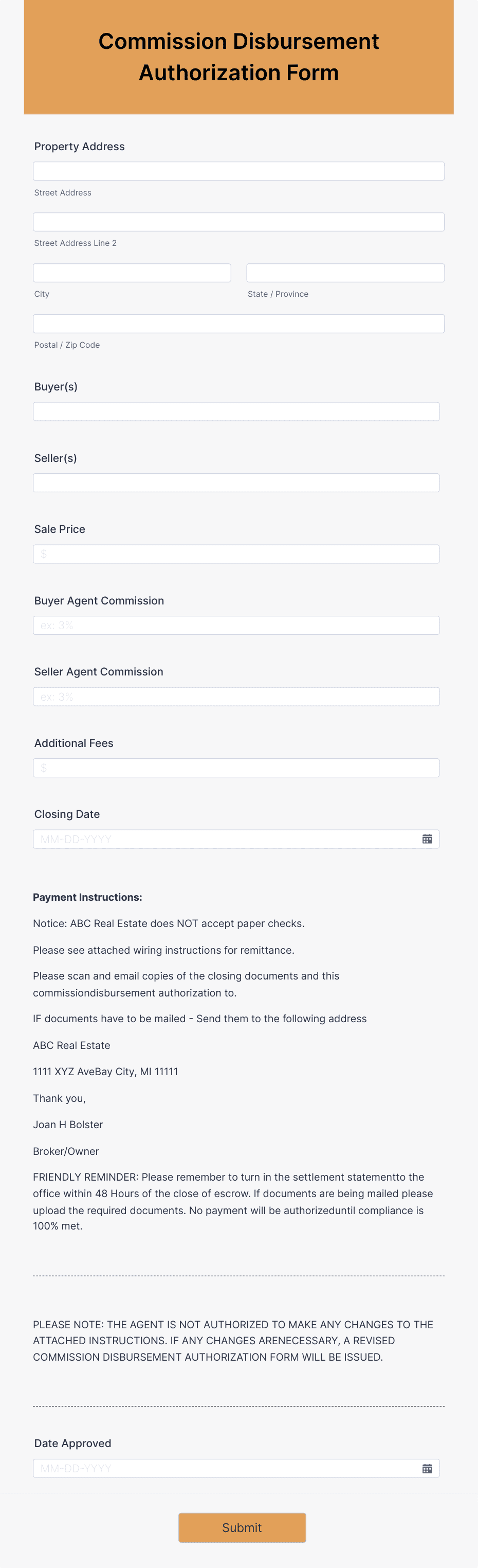 Commission Disbursement Authorization Form Template | Jotform