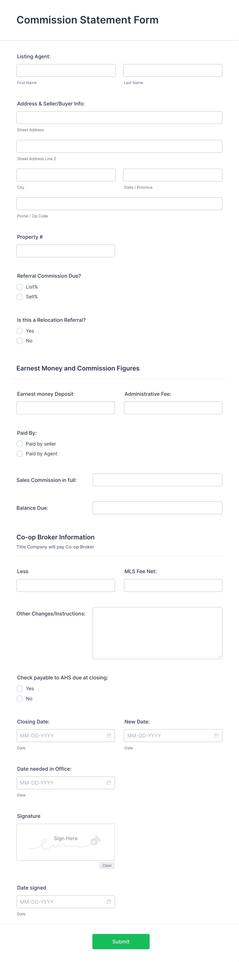 Commission Statement Template Form Template | Jotform