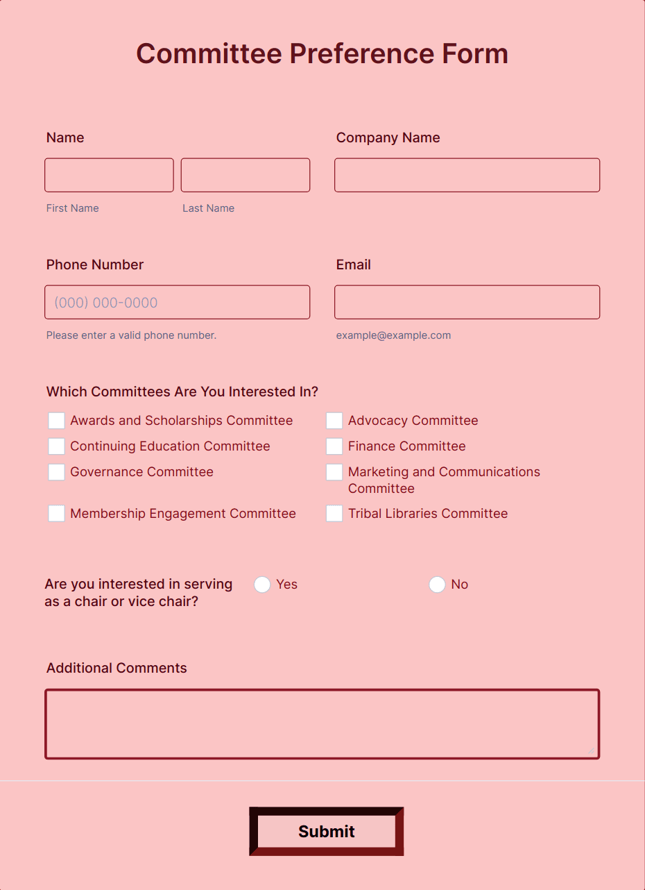 Committee Preference Form Template | Jotform