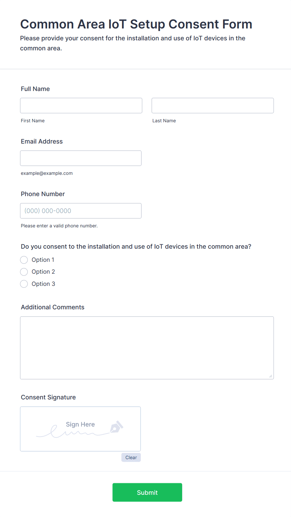 Common Area IoT Setup Consent Form Template | Jotform