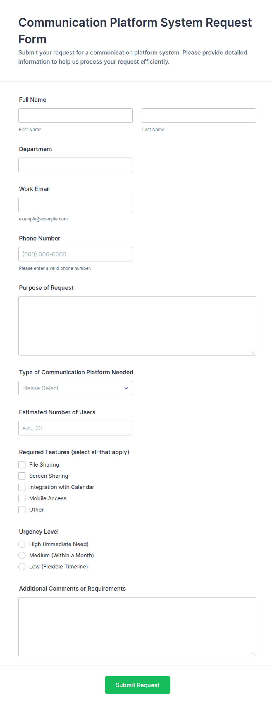 Communication Platform System Request Form Template | Jotform