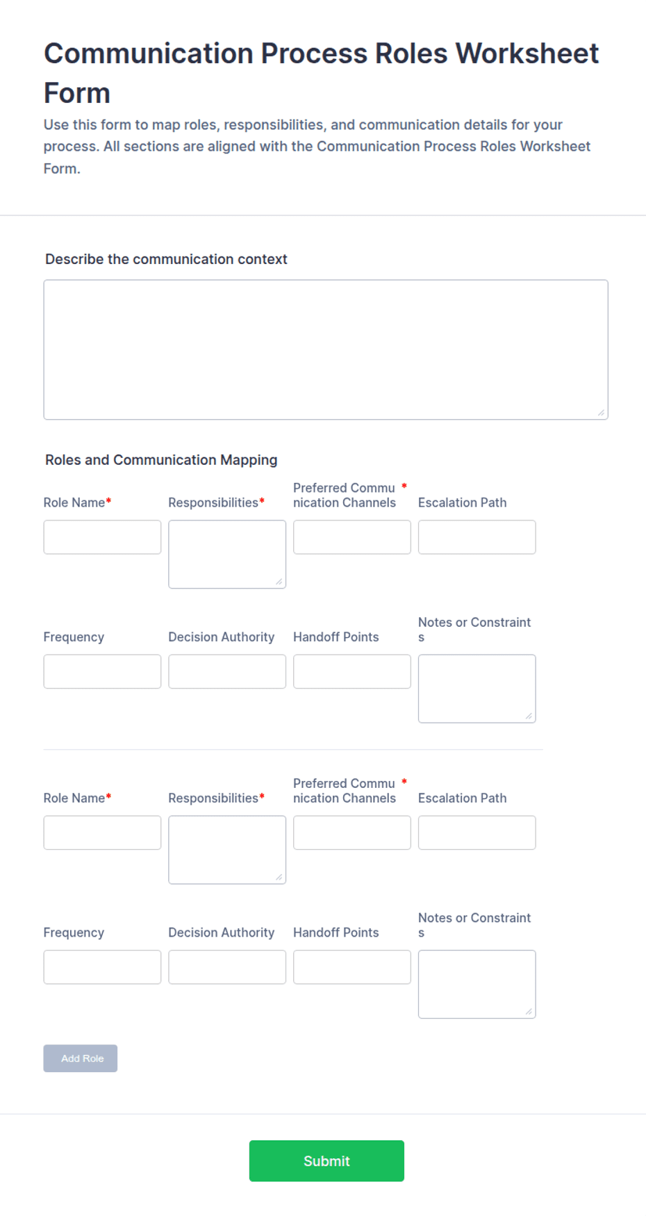 Communication Process Roles Worksheet Form Template | Jotform