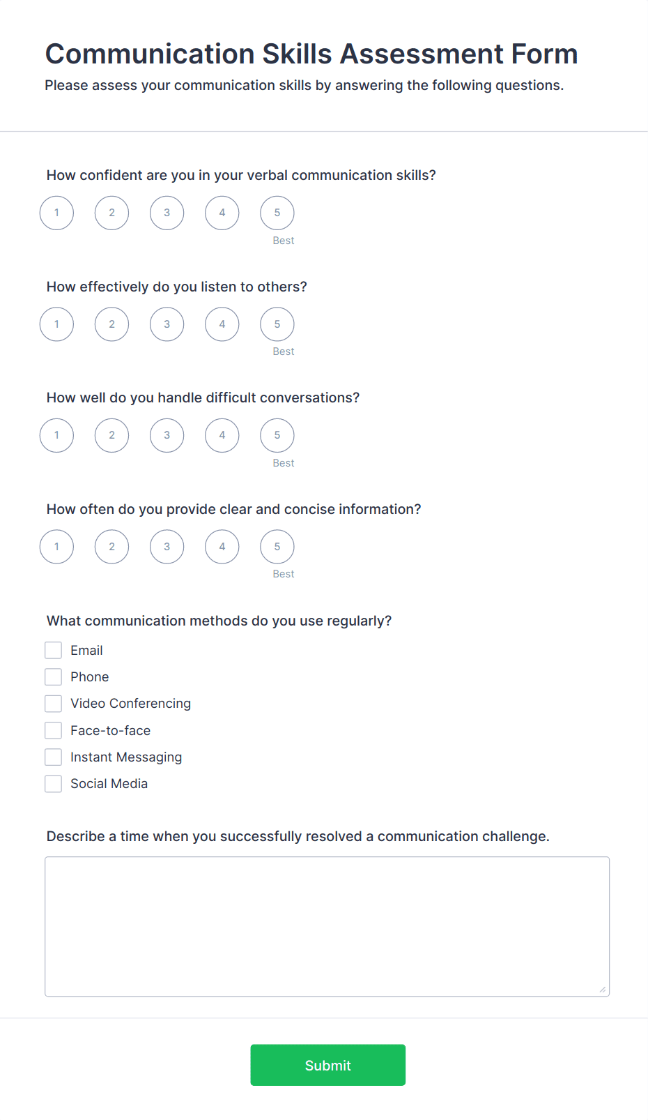 Communication Skills Assessment Form Template | Jotform