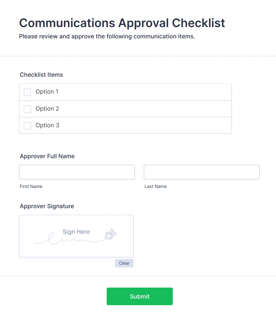 Communications Approval Checklist Form Template | Jotform