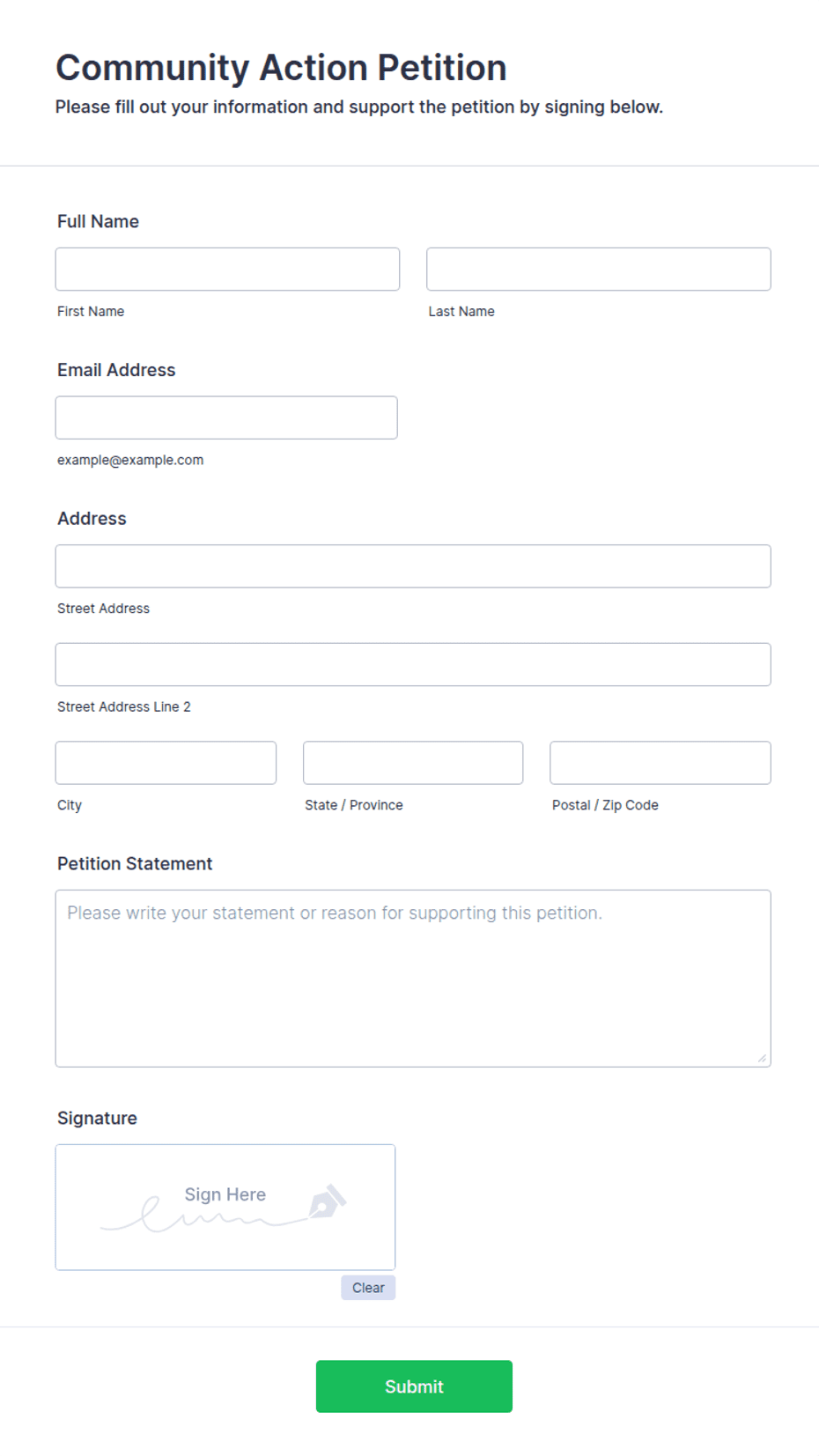 Community Action Petition Form Template | Jotform