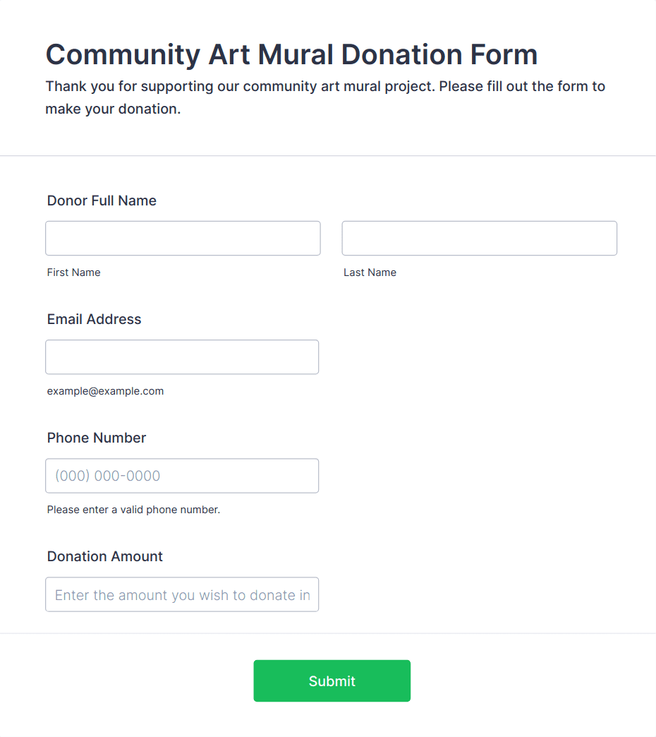 Community Art Mural Donation Form Template | Jotform